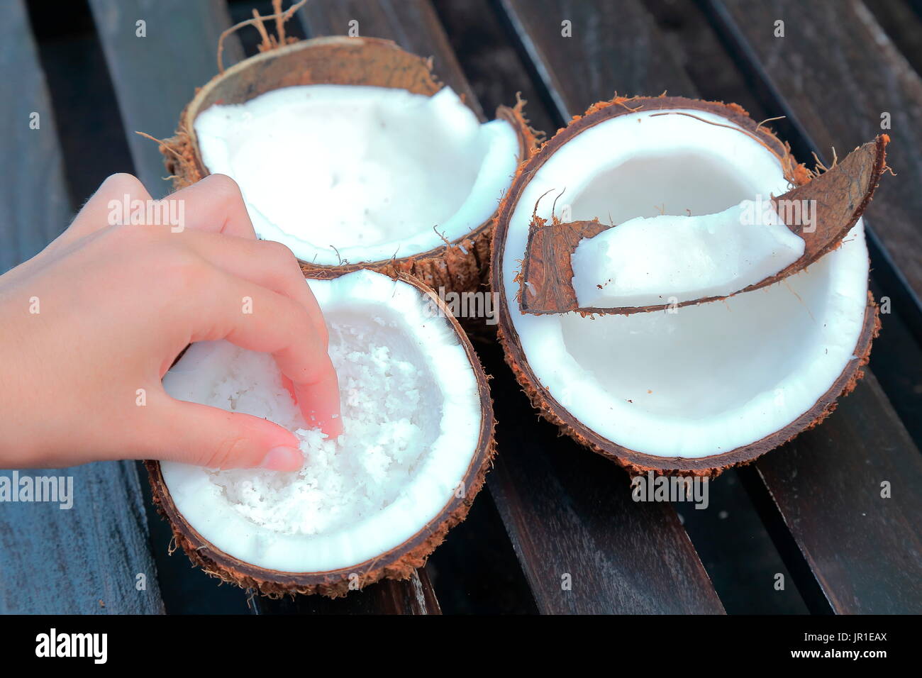Grated coconut flesh, Moorea Island, French Polynesia Stock Photo - Alamy