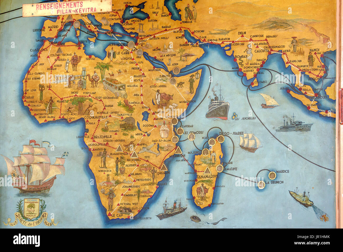 Colonial wall map, Antananarivo's post office, Madagascar Stock Photo ...