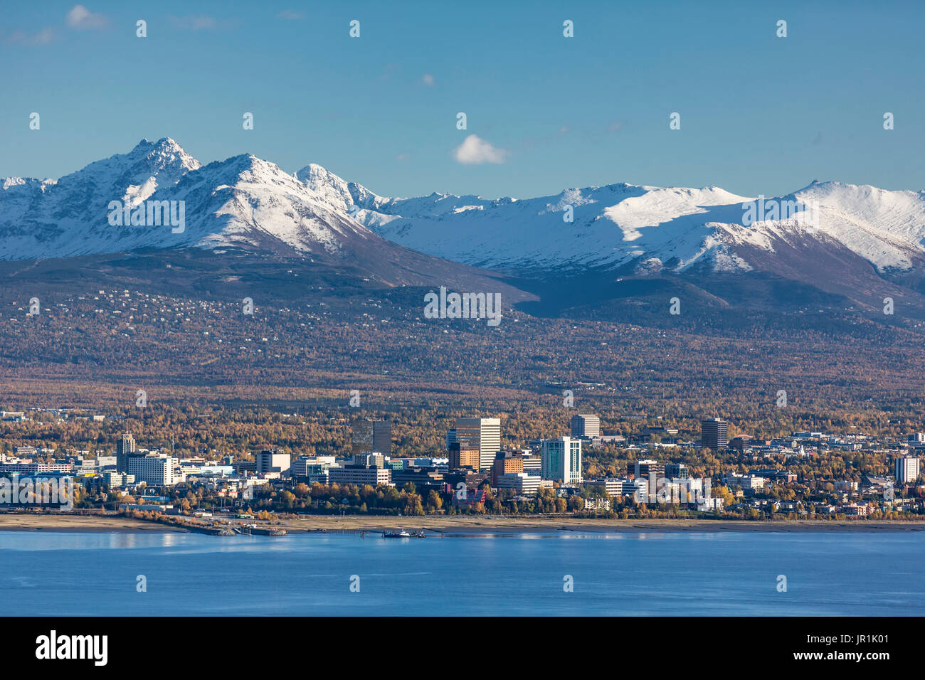 Aerial View Of Downtown Anchorage, The Chugach Mountains And Cook Inlet ...
