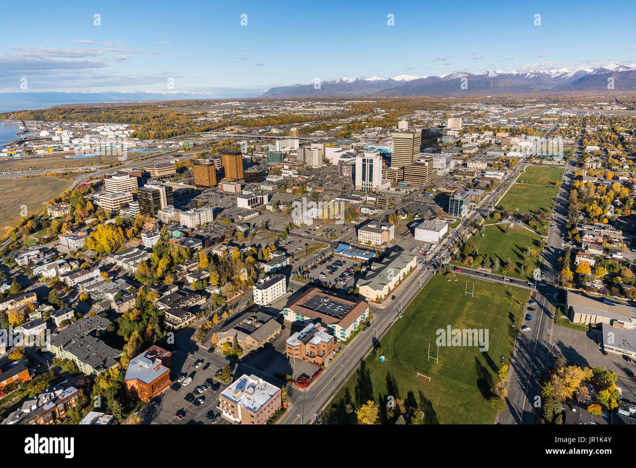 Aerial View Of Downtown Anchorage And The Delaney Park Strip During ...