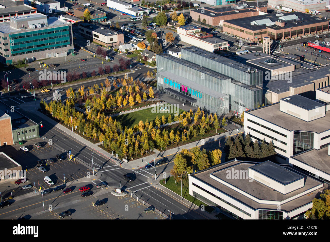 Aerial View Of The Anchorage Museum In Downtown Anchorage During Autumn ...