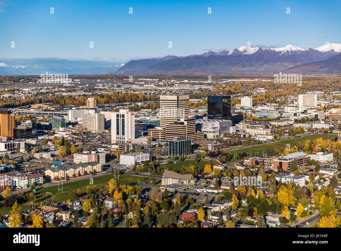 Aerial View Of Downtown Anchorage, Delaney Park Strip And The Chugach ...