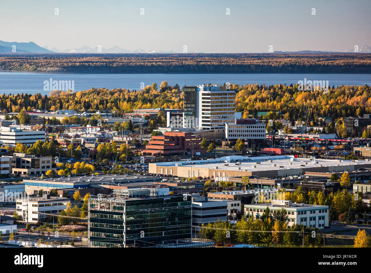 Aerial View Of Downtown Anchorage In Autumn, Southcentral Alaska, USA ...