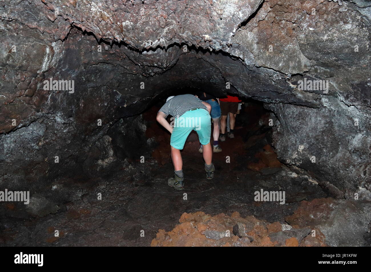 Speleological tourism, Cave of volcanic lava. Island of Pico. Azores ...