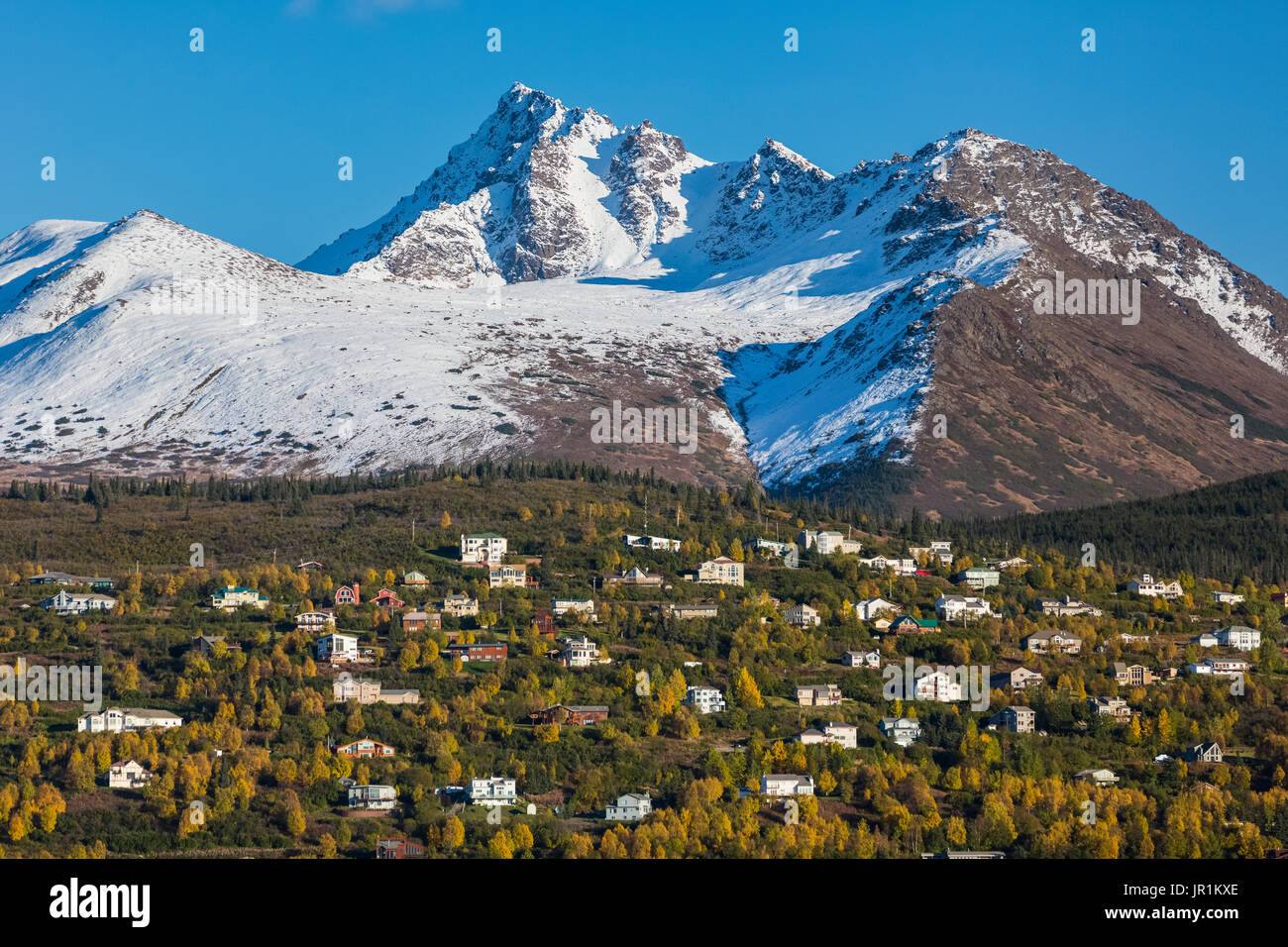 Aerial View Of The Hillside Neighborhood With The Chugach Mountains In ...