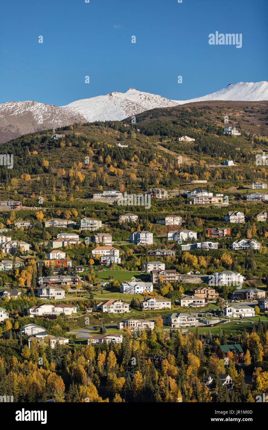 Aerial View Of The Hillside Neighborhood With The Chugach Mountains In ...