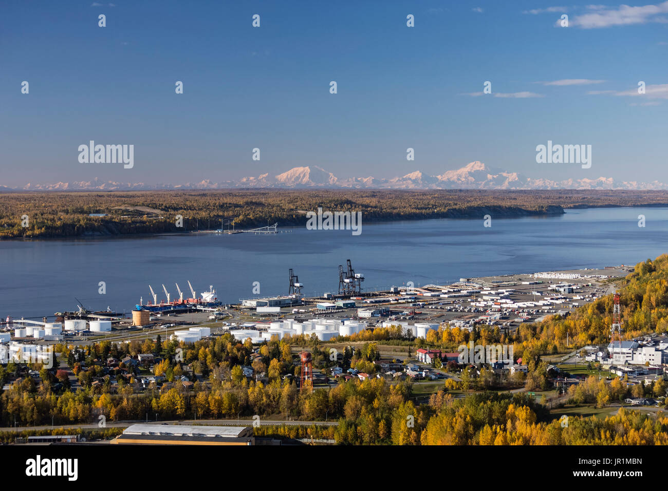 Aerial View Of The Port Of Anchorage, Cook Inlet, And The Alaska Range ...