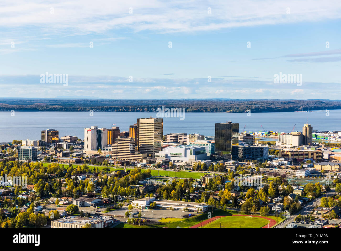Aerial View Of Downtown Anchorage With Cook Inlet And Mackenzie Point ...