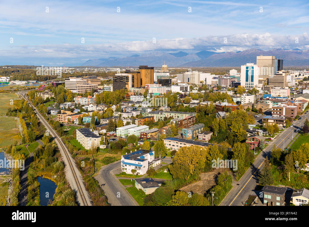 Aerial View Of Downtown Anchorage, Southcentral Alaska, USA Stock Photo ...
