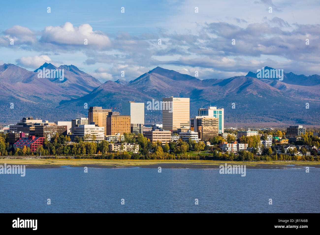 Aerial View Of Downtown Anchorage, Cook Inlet, And The Chugach ...