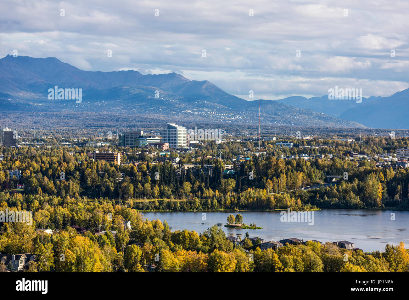 Aerial View Of Westchester Lagoon And Midtown Anchorage In Autumn ...
