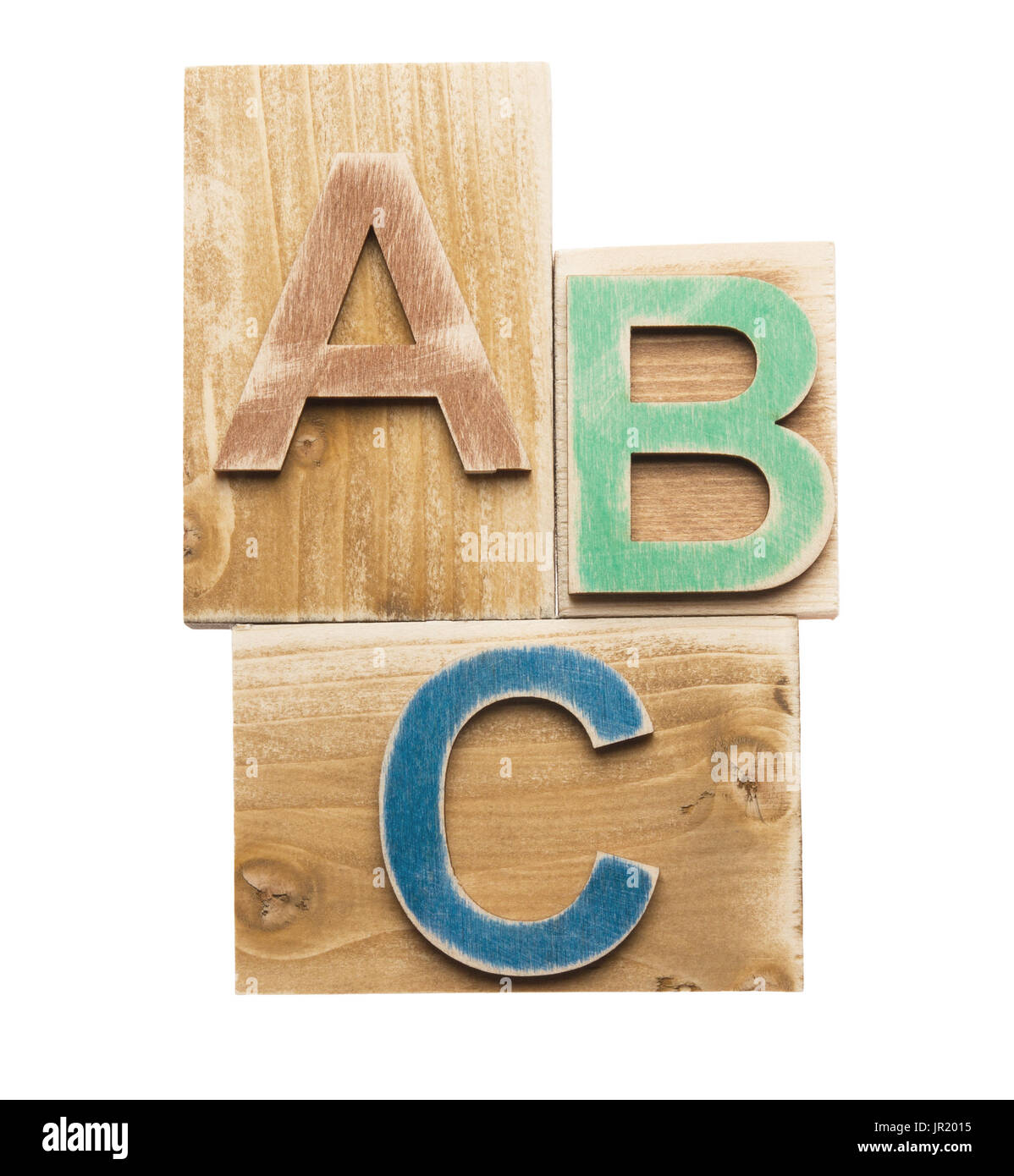 Colorful wooden letters A B C on wooden blocks isolated on white ...
