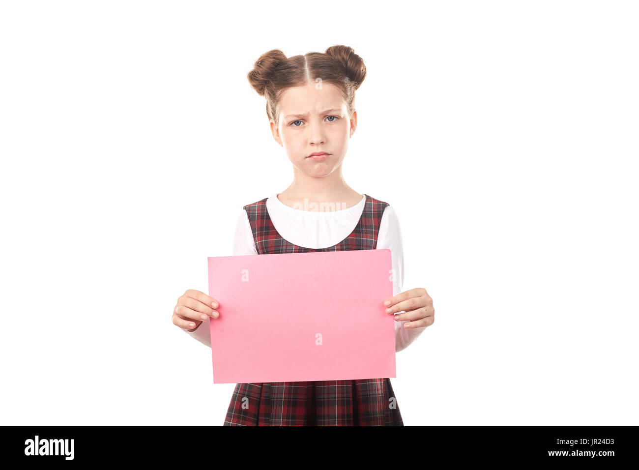 School girl holding blank paper Stock Photo - Alamy