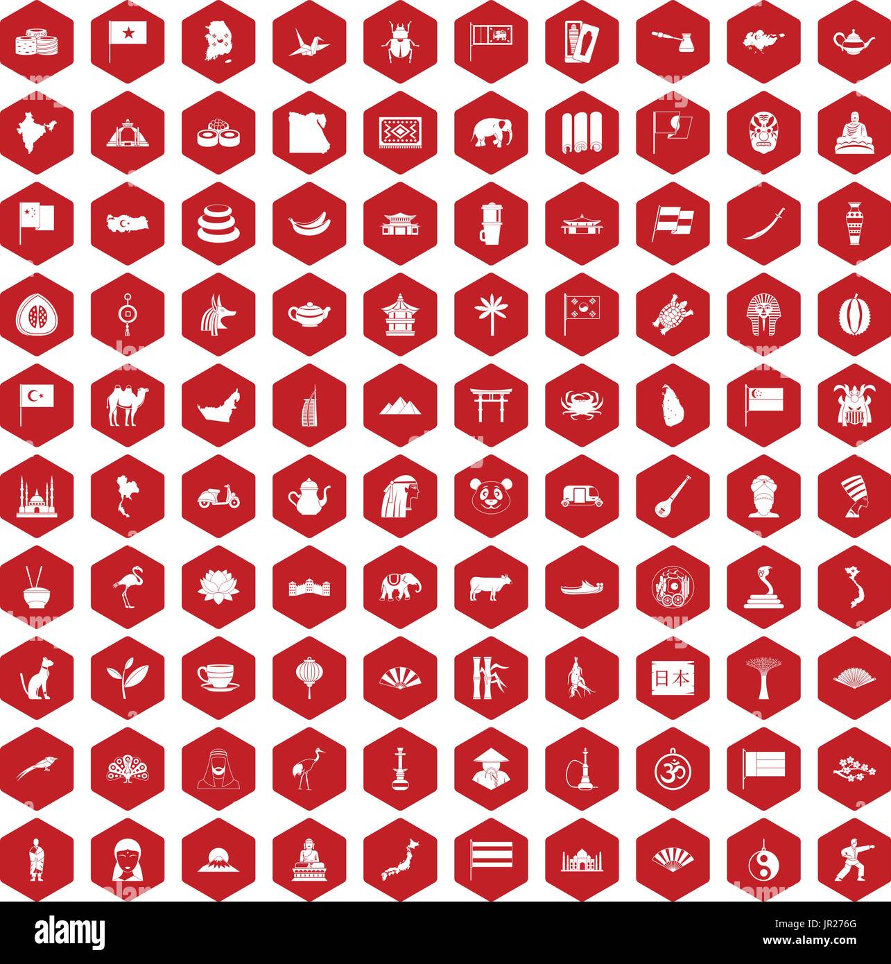 100 Asia icons hexagon red Stock Vector Image & Art - Alamy