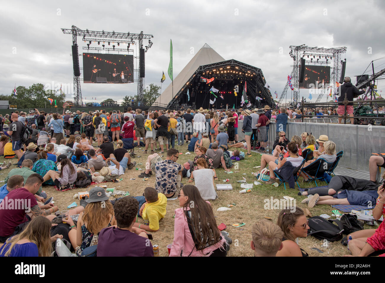 Band Playing on The Pyramid Stage at Night Glastonbury Festival UK ...