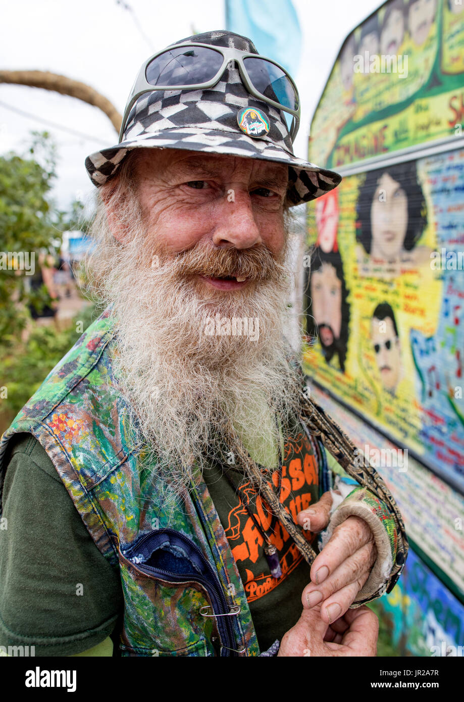 Old Hippie with Beard and Hat Glastonbury Festival UK Stock Photo - Alamy