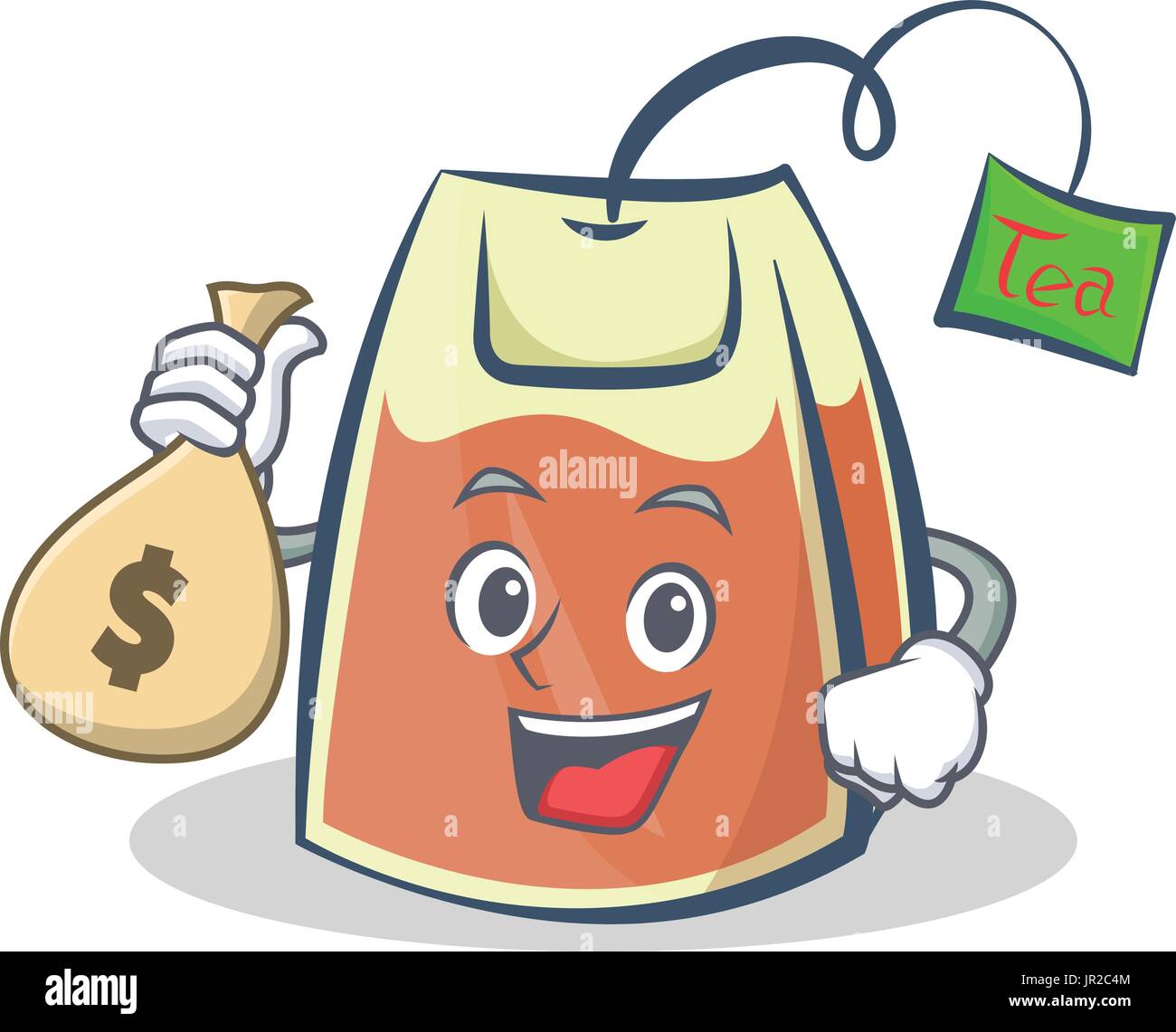 tea bag character cartoon with money bag vector illustration Stock ...