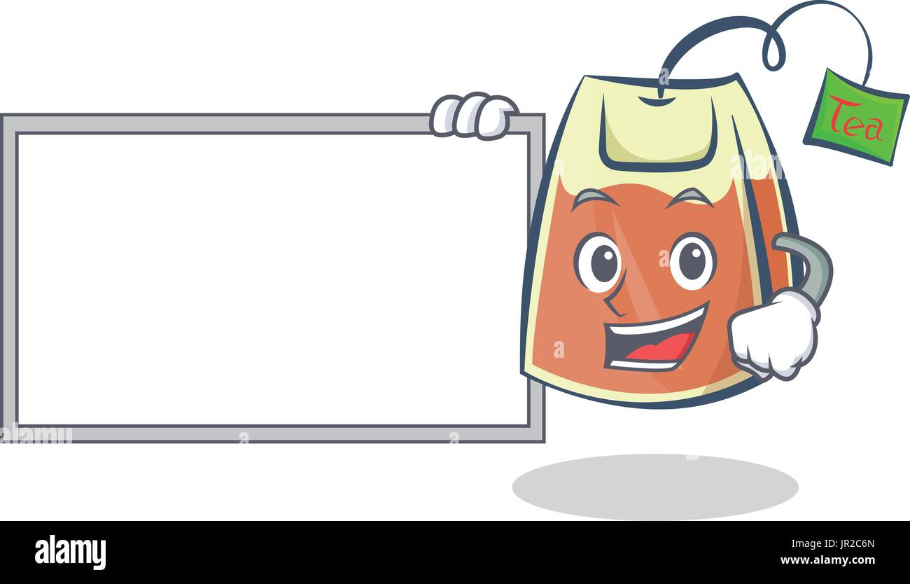 tea bag character cartoon with board vector illustration Stock Vector ...