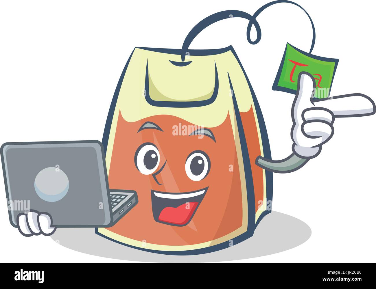 tea bag character cartoon with laptop vector illustration Stock Vector ...