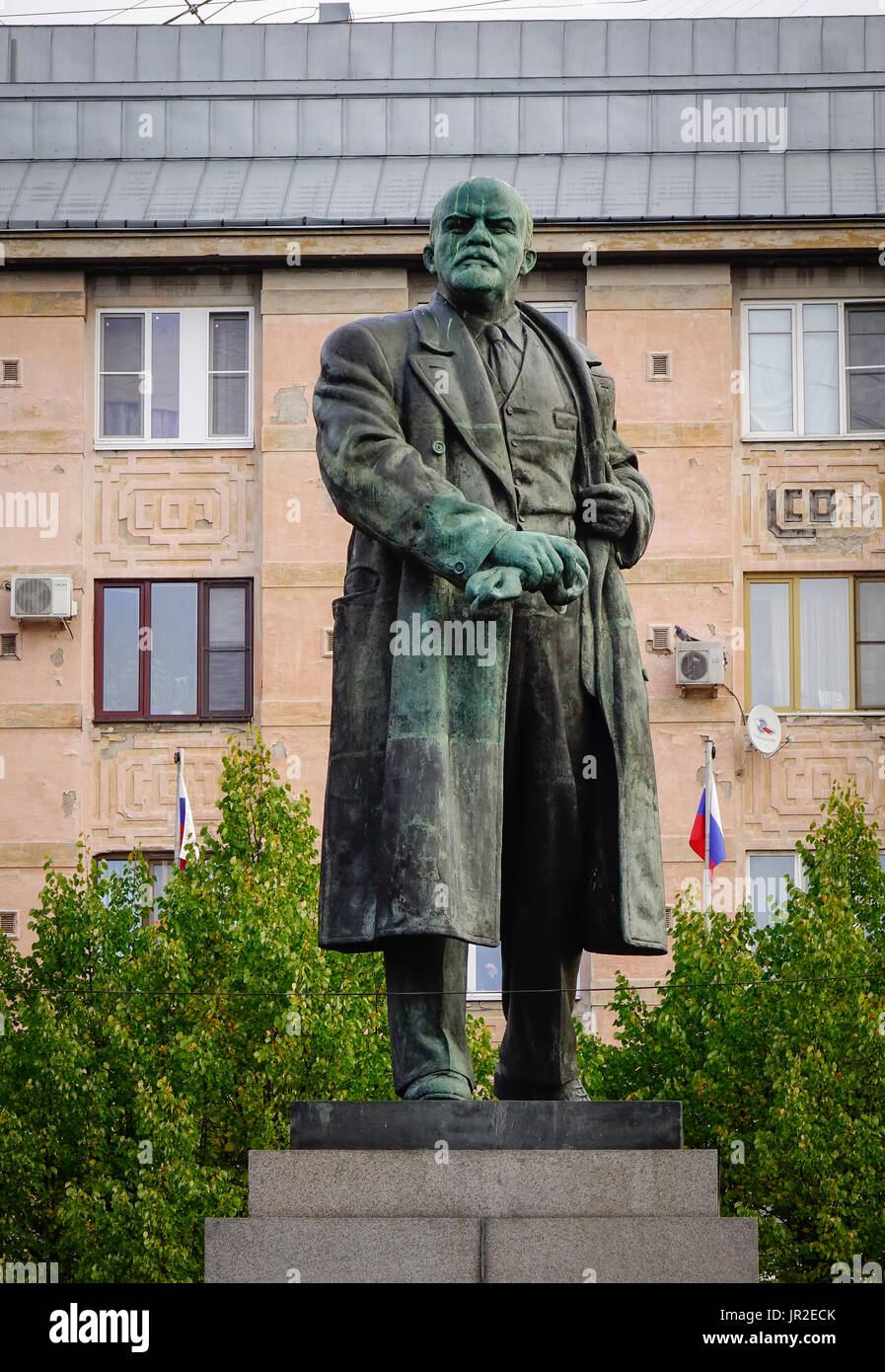 Vyborg, Russia - Oct 6, 2016. Lenin statue at the main square in Vyborg ...