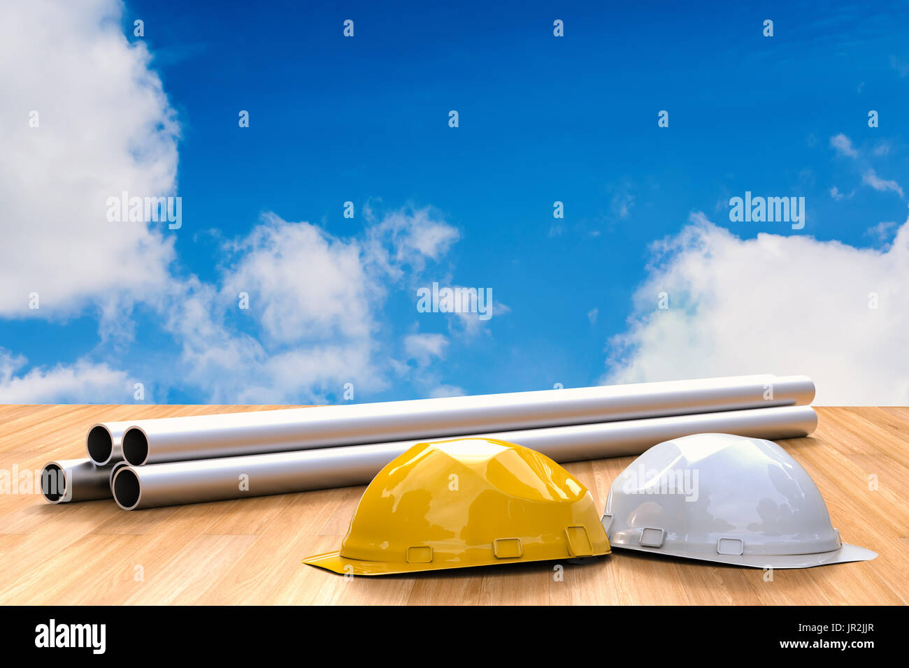 civil engineer concept with safety helmets and pipeline Stock Photo - Alamy
