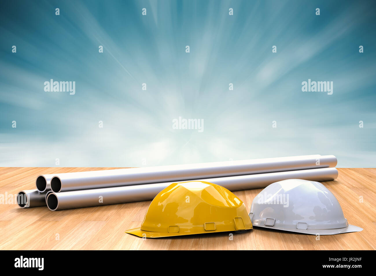 civil engineer concept with safety helmets and pipeline Stock Photo - Alamy