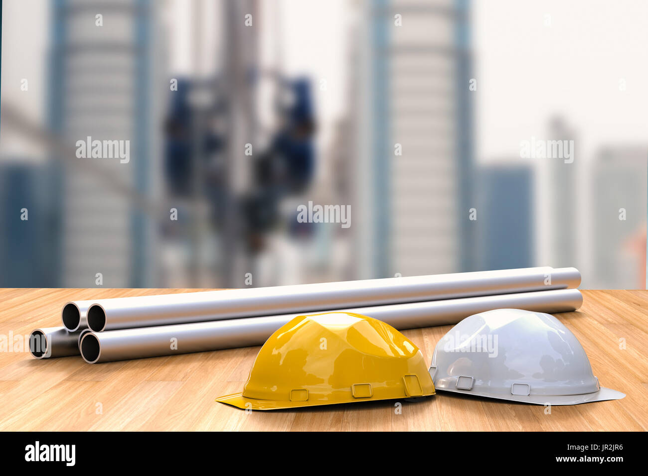 civil engineer concept with safety helmets and pipeline Stock Photo - Alamy
