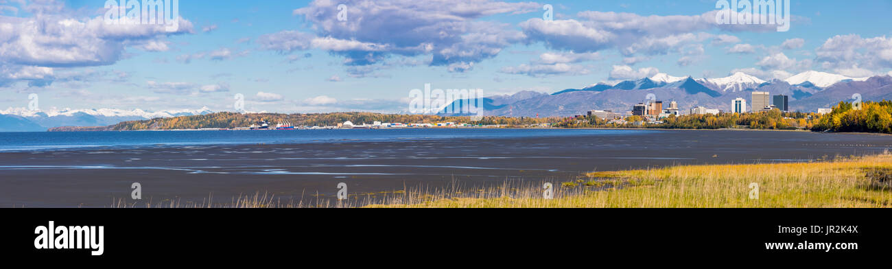 Panorama View Of Downtown Anchorage And The Cook Inlet At Low Tide ...