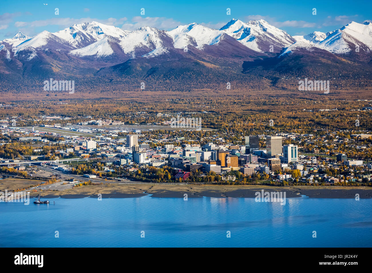 Aerial View Of Downtown Anchorage, Cook Inlet, And The Chugach ...