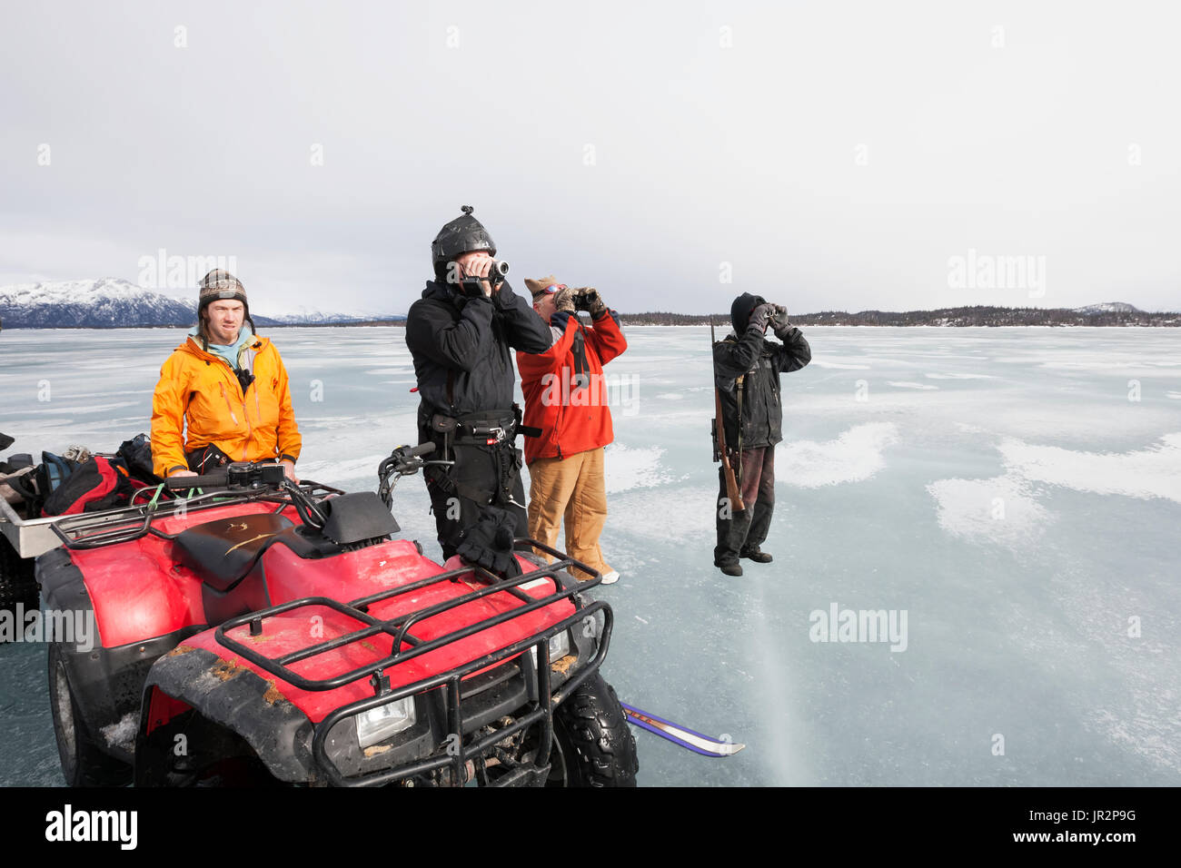 Hunters Glassing While On A Freshwater Harbor Seal Hunt, Lake Iliamna ...