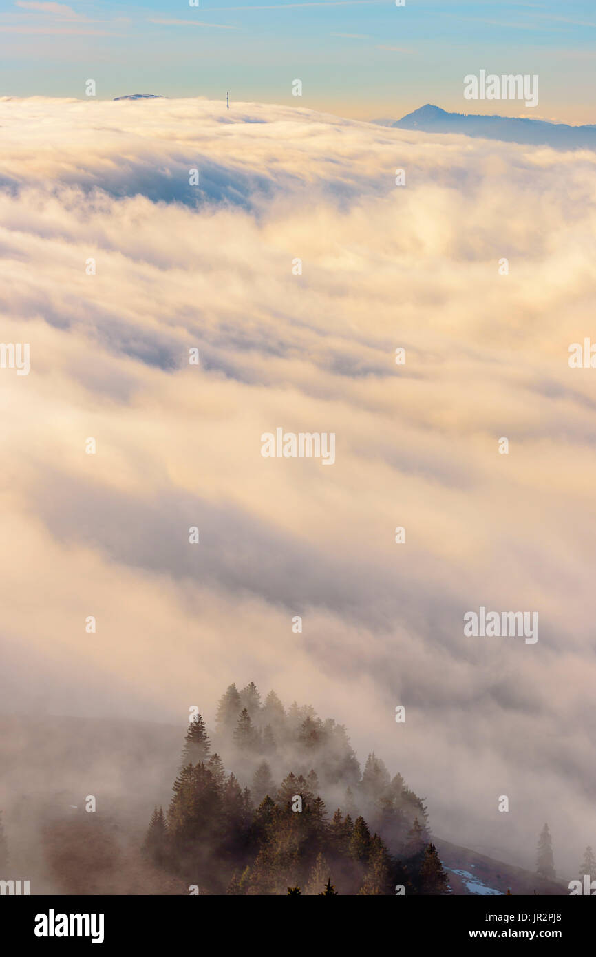 Foehn wind on the Jura mountains, Cretes du Haut Jura, towards the Col ...