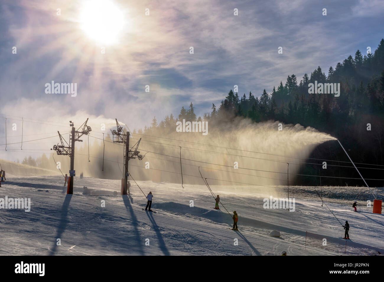 Snowmaking, Autrans ski resort, Meaudre, Massif du Vercors, Alps ...
