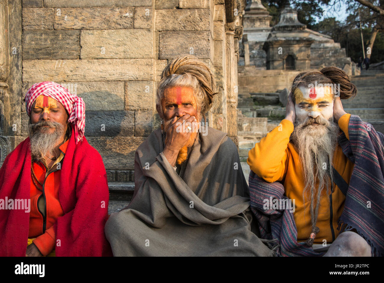 Portraits of three characters representing the monkeys of wisdom Stock ...