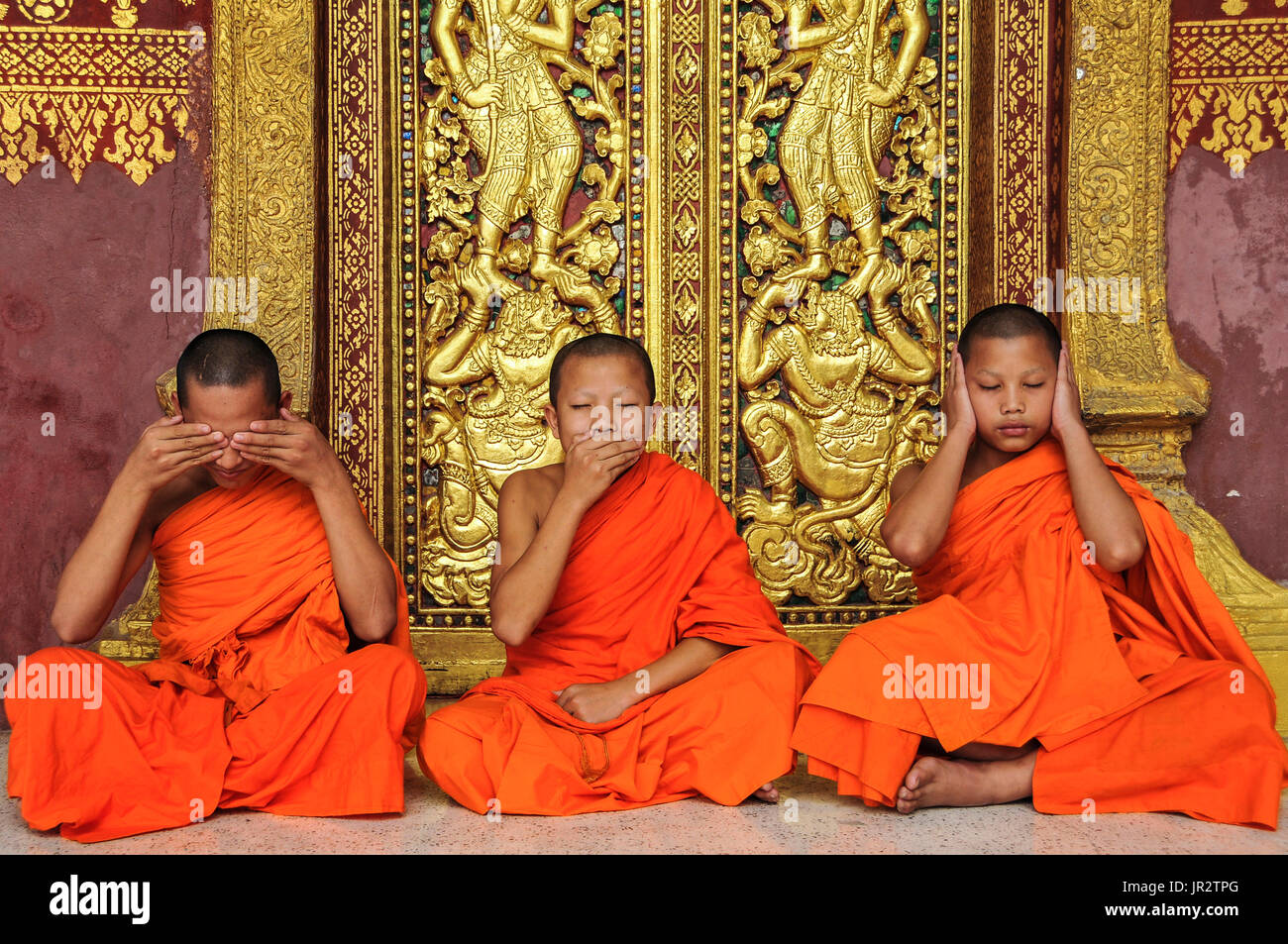 Portraits of three characters representing the monkeys of wisdom Stock ...