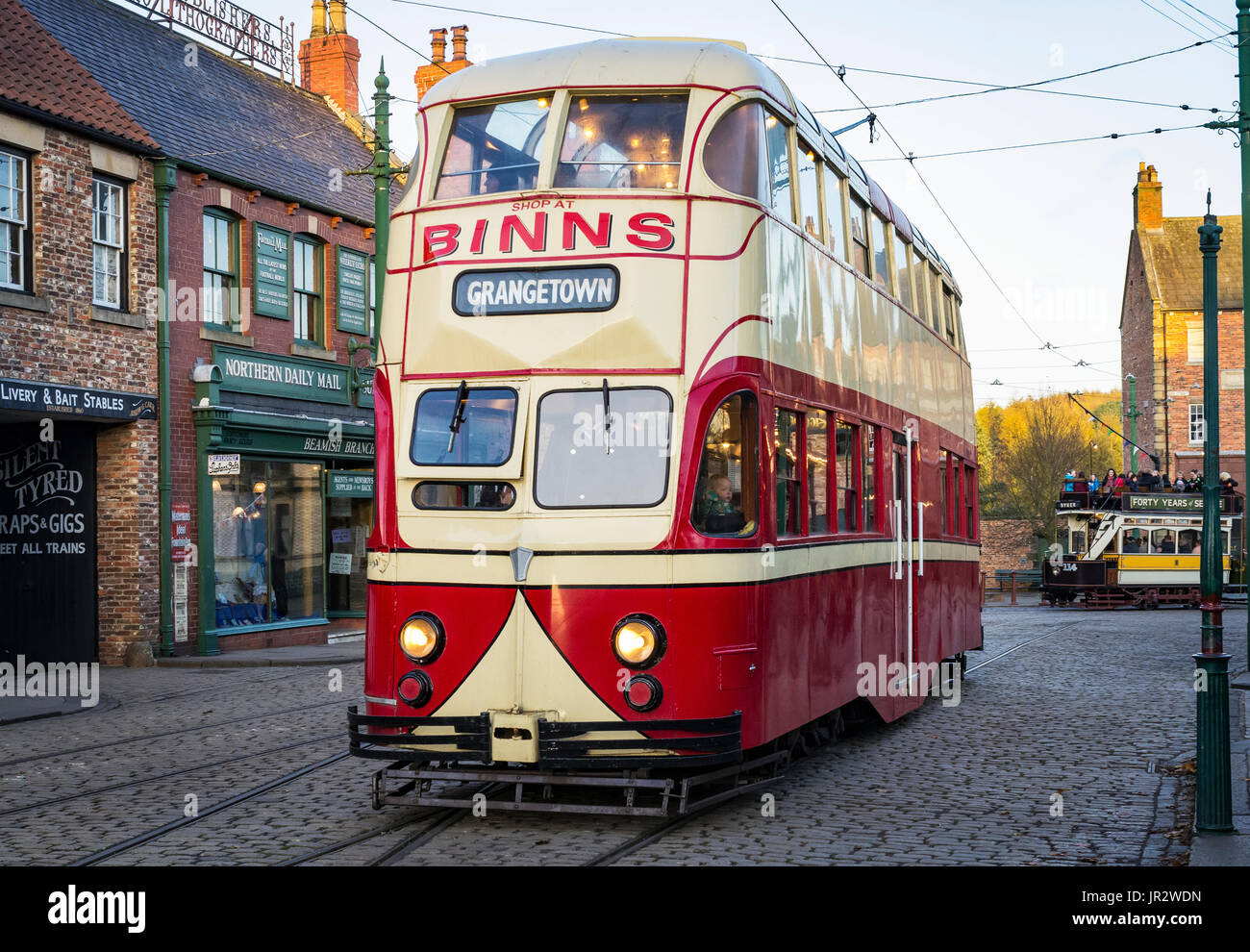Tram Traveling Along High Street In Beamish, The Living Museum Of The ...