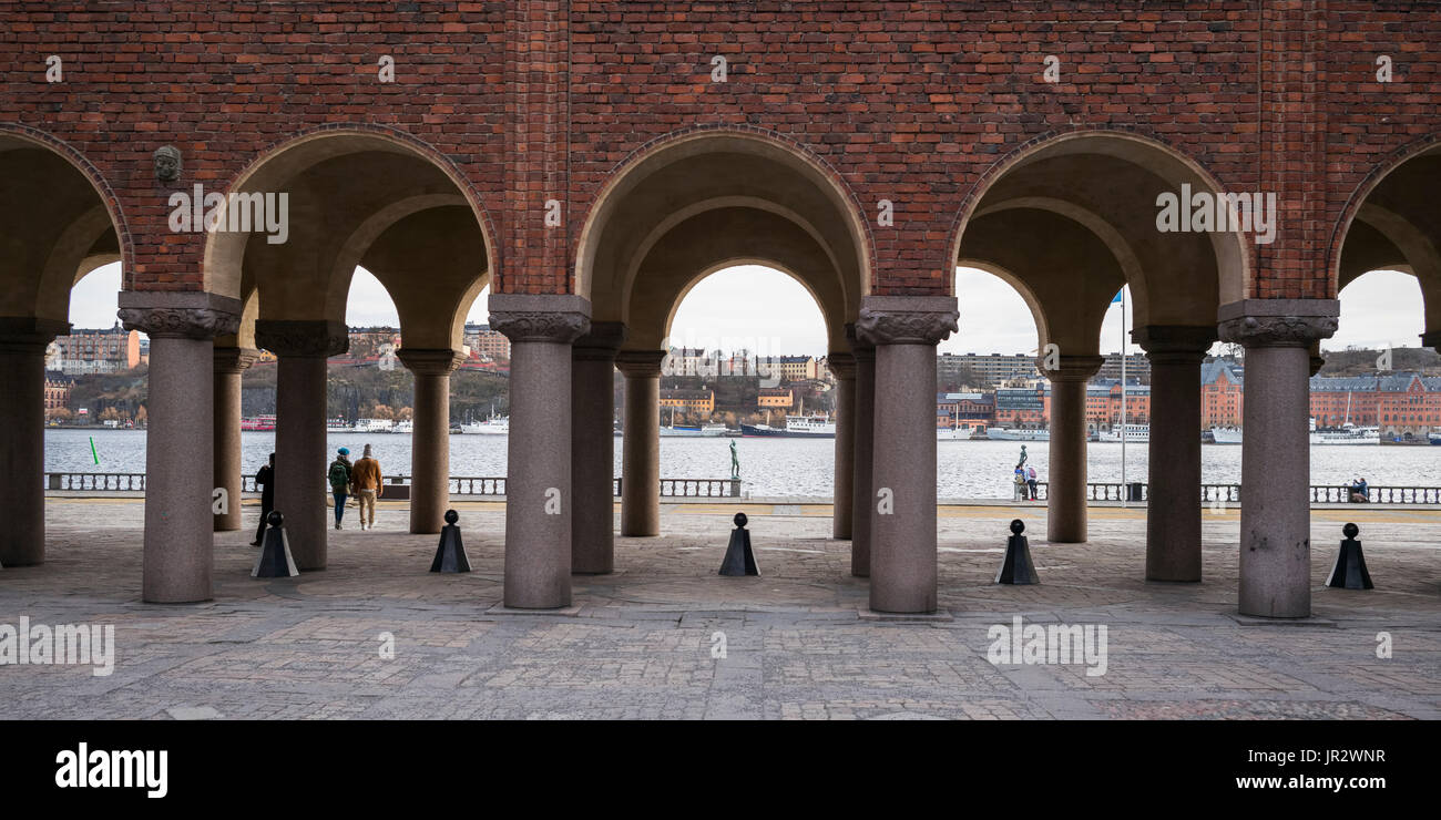 A Brick Wall With Arches And Pillars, Stockholm City Hall; Stockholm ...