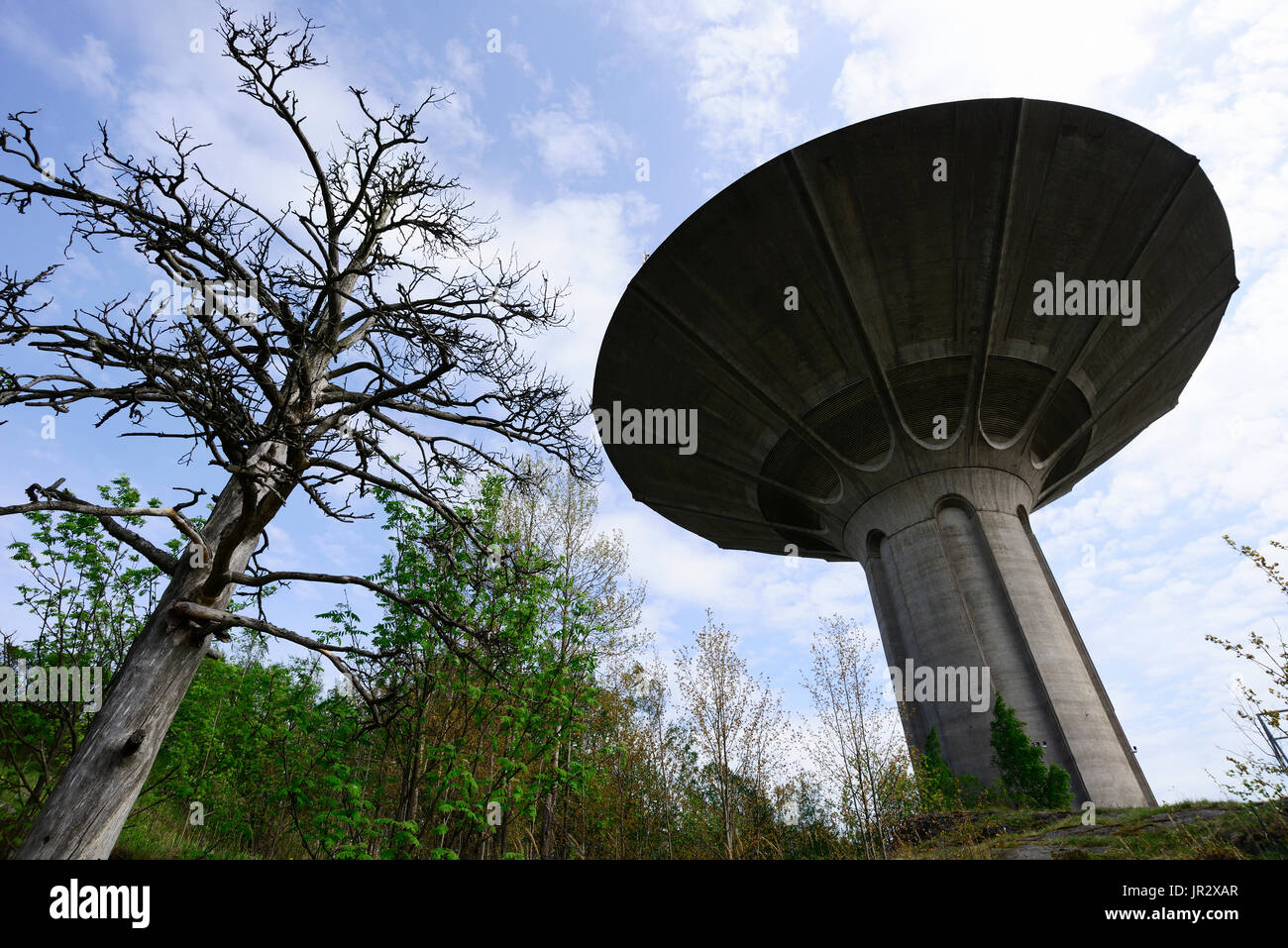 water tower on rock beside a dry tree Stock Photo - Alamy