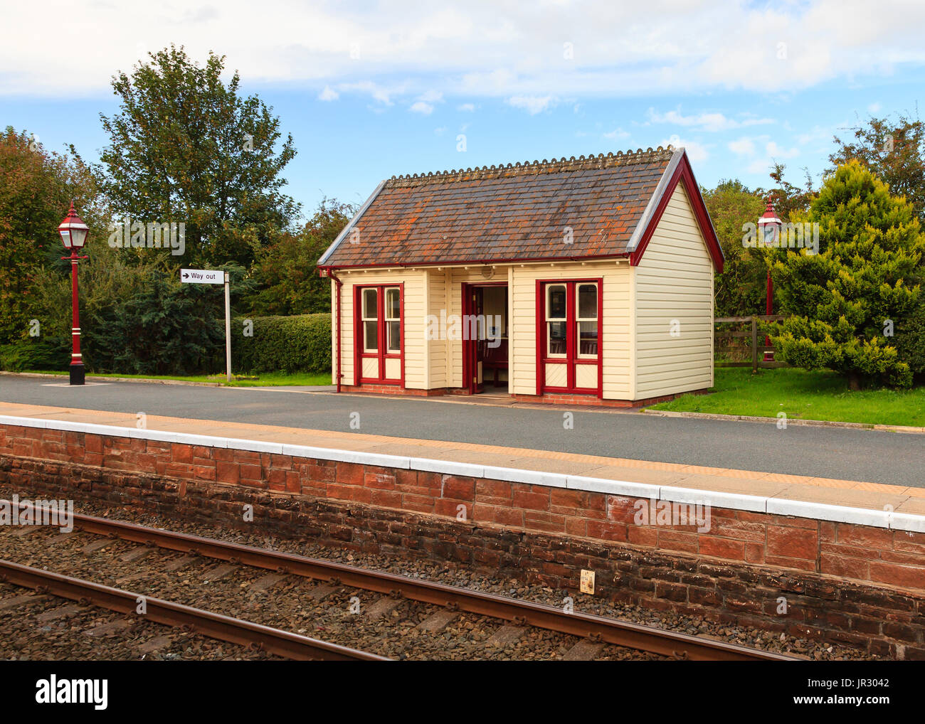 A traditional railway waiting room on the platform of Langwathby ...