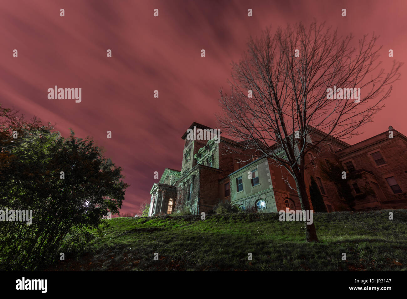 Scary building under red sky Stock Photo - Alamy