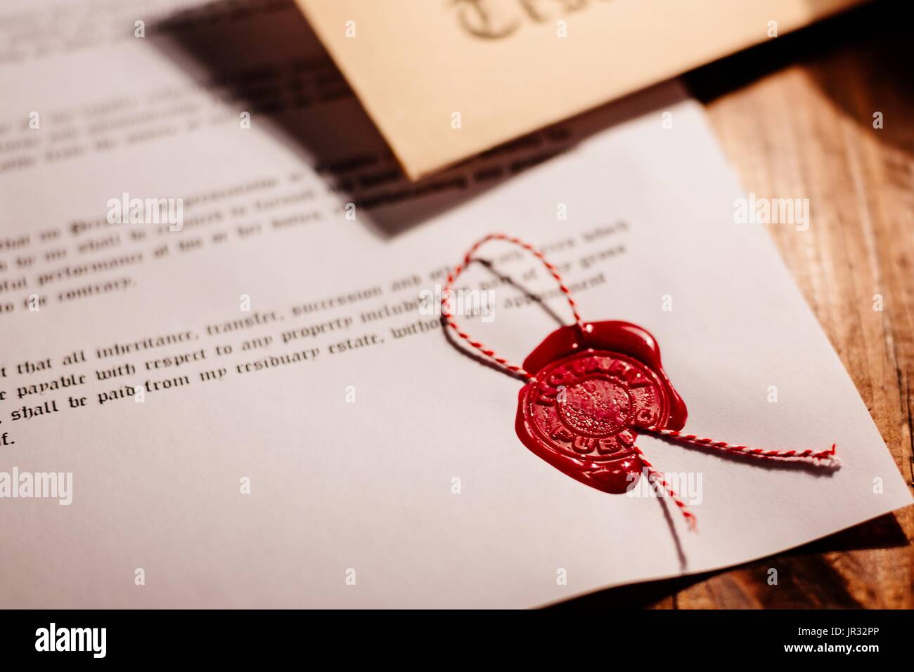 Notary public wax stamp - seal on notarized document Stock Photo - Alamy