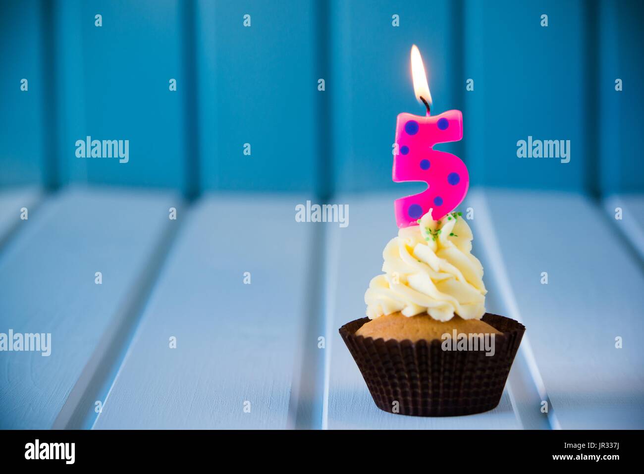 Birthday's cake - cupcake with a candles for 5 - fifth birthday . Happy ...