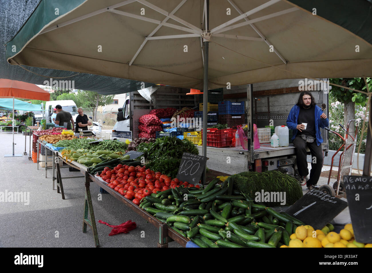 Vouliagmeni Greece Saturday Market Fruit and Vegetable Stall Stock ...