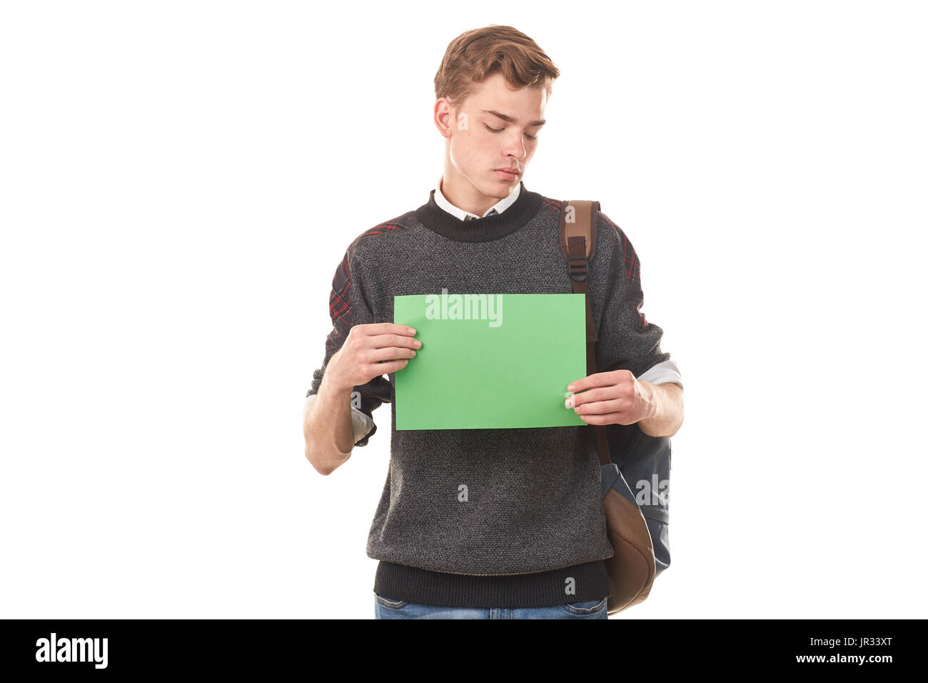 Teenage student with blank paper Stock Photo - Alamy