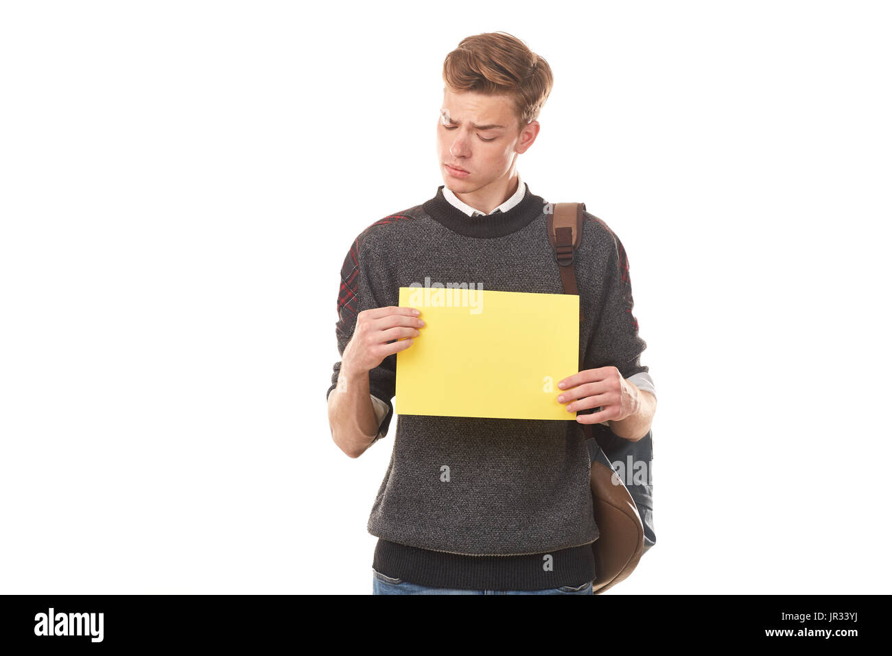 Teenage student with blank paper Stock Photo - Alamy