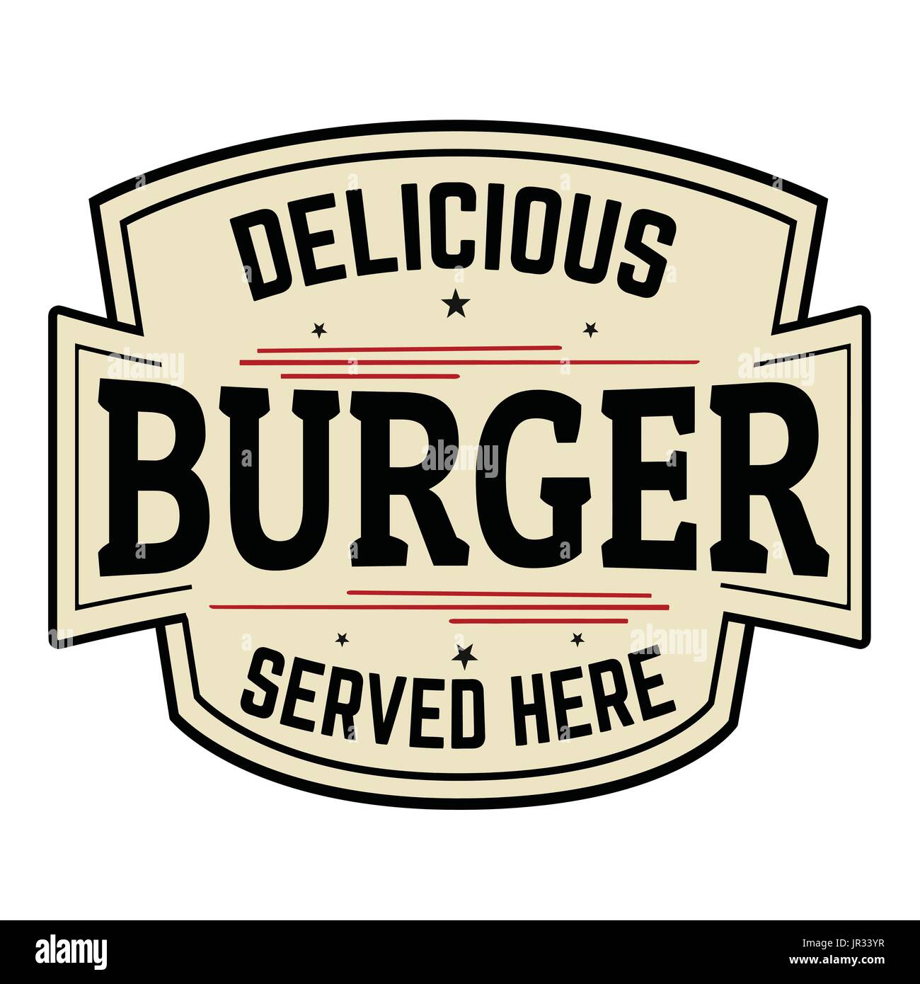 Delicious burger label or icon on white background, vector illustration ...