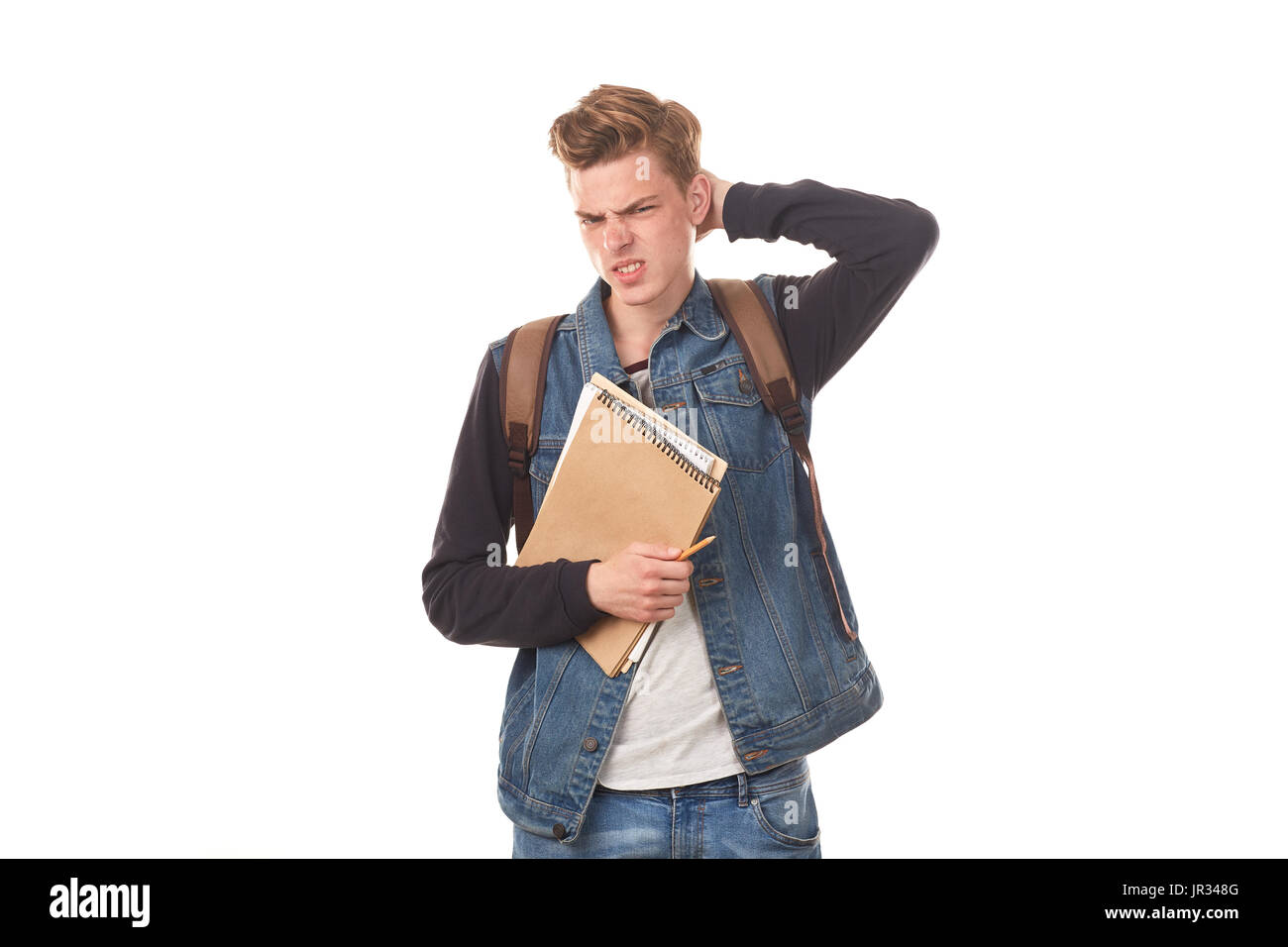 Schoolboy with notepads Stock Photo - Alamy