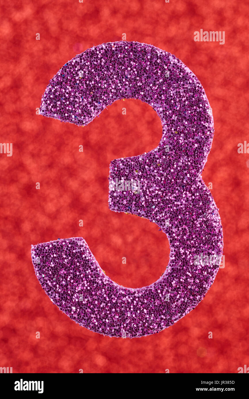 Number three purple color over a red background. Anniversary. Vertical ...