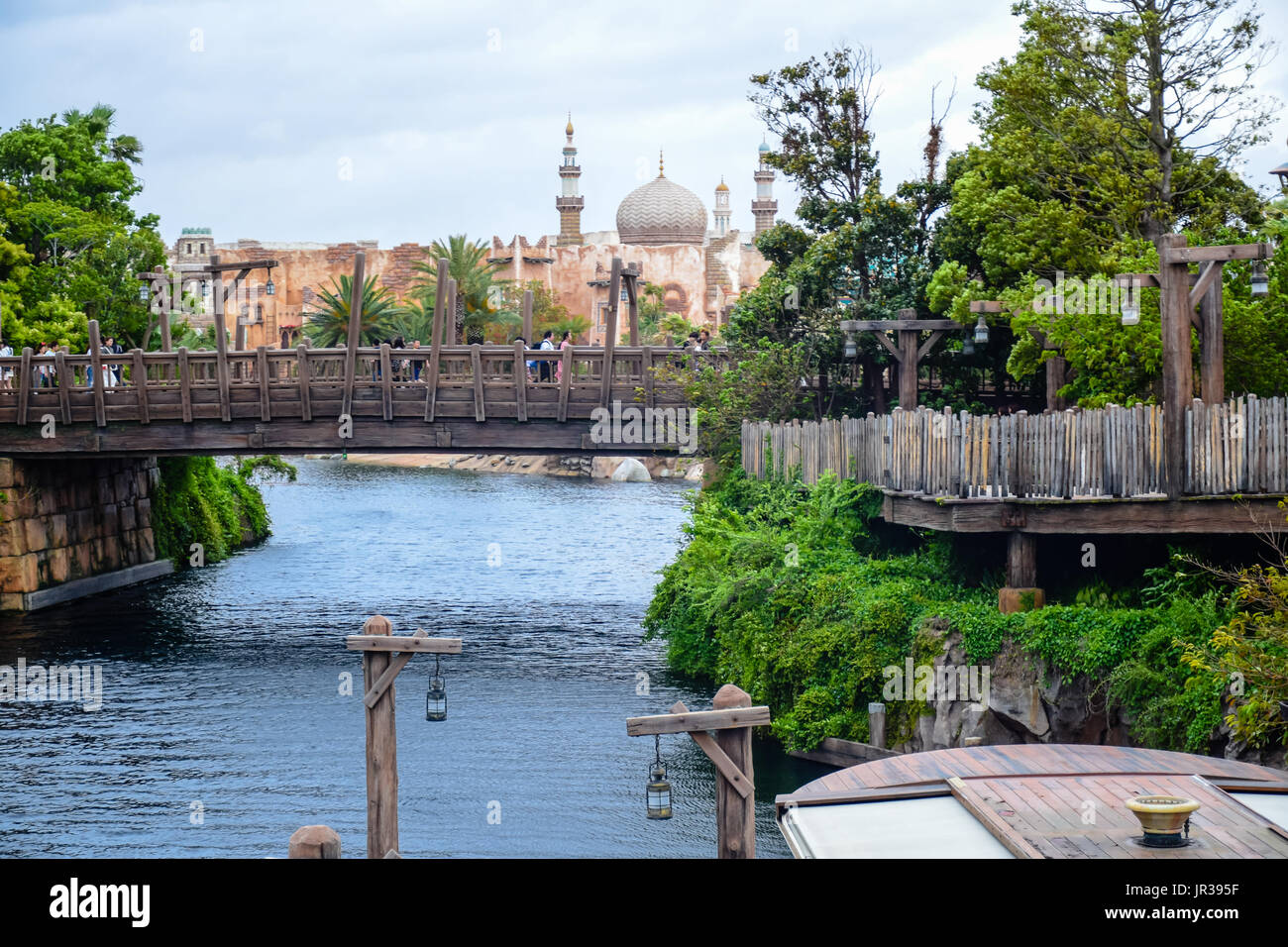 CHIBA, JAPAN: Old wooden bridge leading to Arabian Coast in Tokyo ...