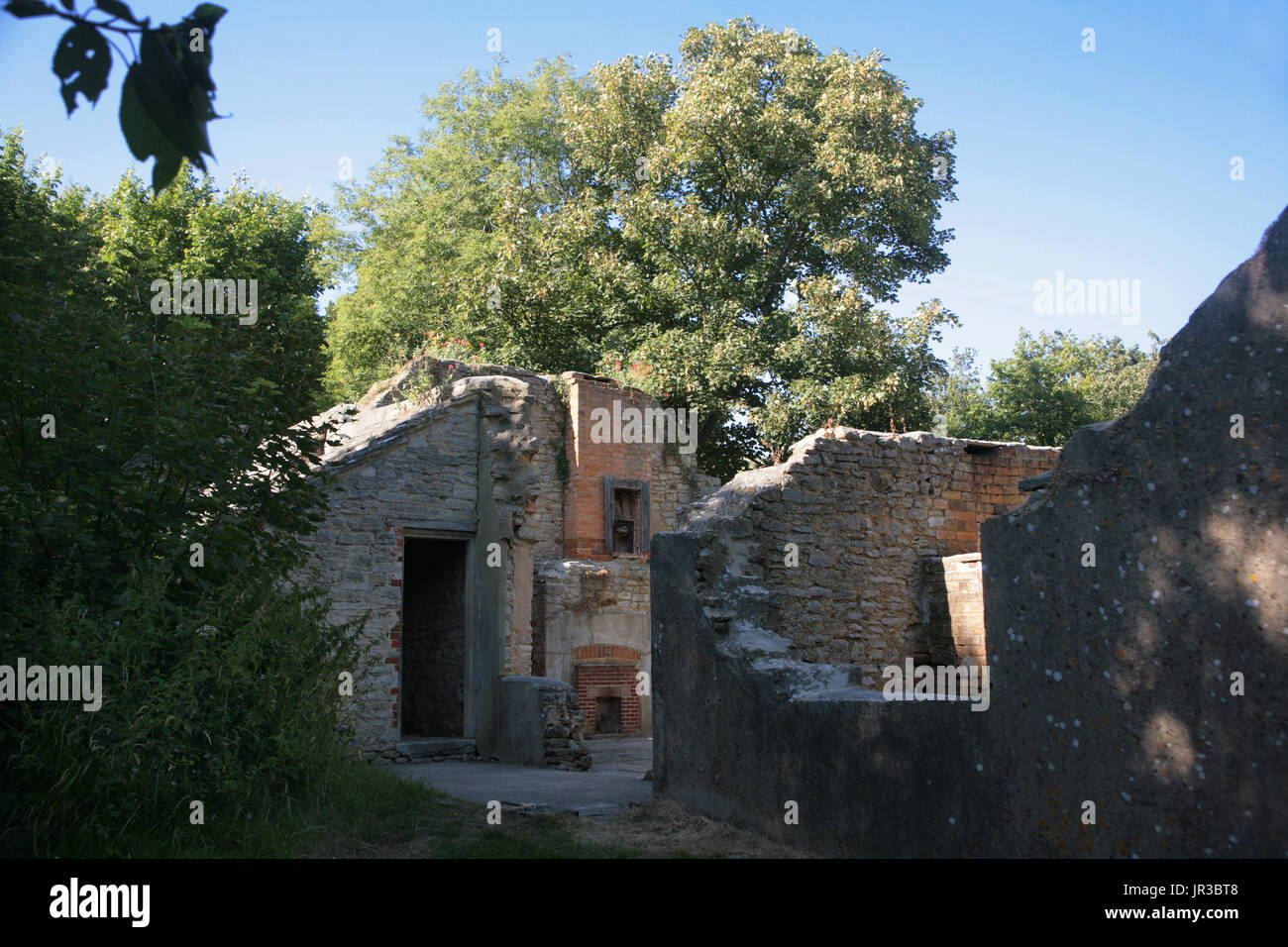 Roofless cottage, Post Office Row, in the abandoned village of Tyneham ...