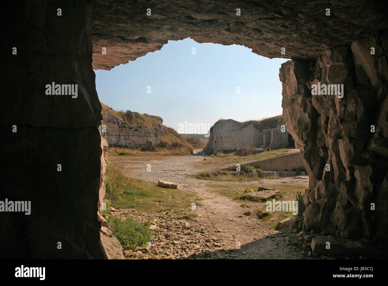 View from inside one of the excavations, Winspit Quarry, near Worth ...